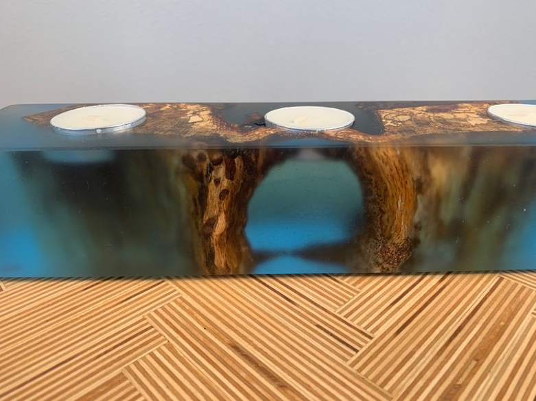 Custom Resin and Wood Candle Holder - Resin Flux. Wood & Resin Works.